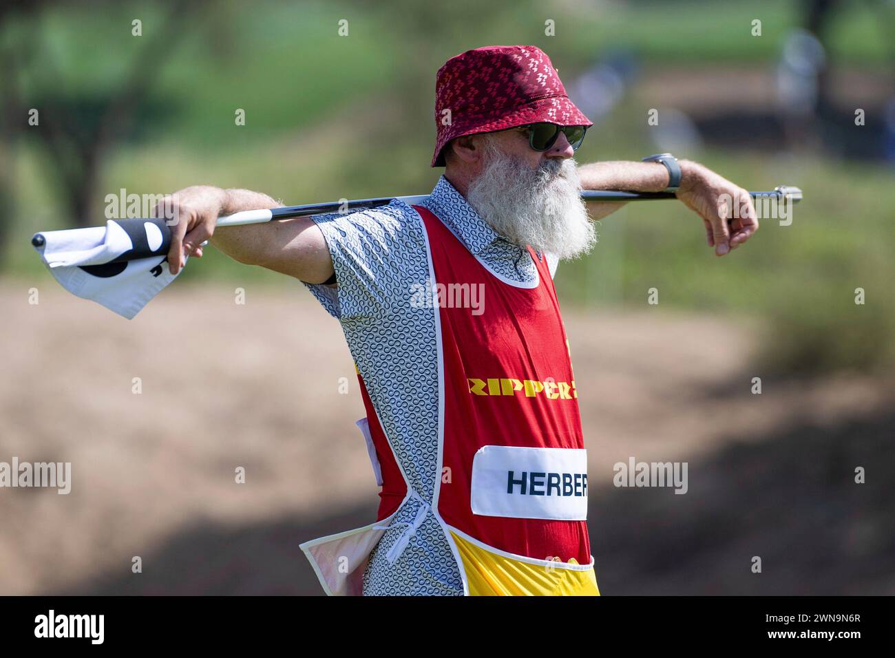 Lucas Herbert of Ripper GC caddie, Nick Pugh, waits on the green during ...