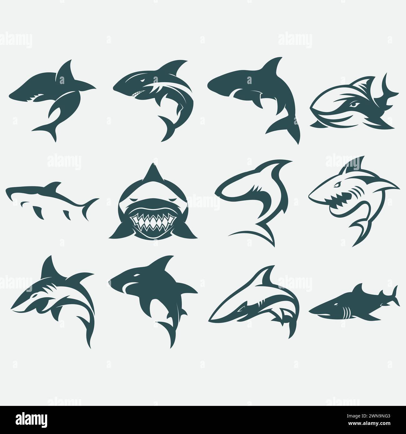 vector image illustration of a collection of shark logos Stock Vector ...