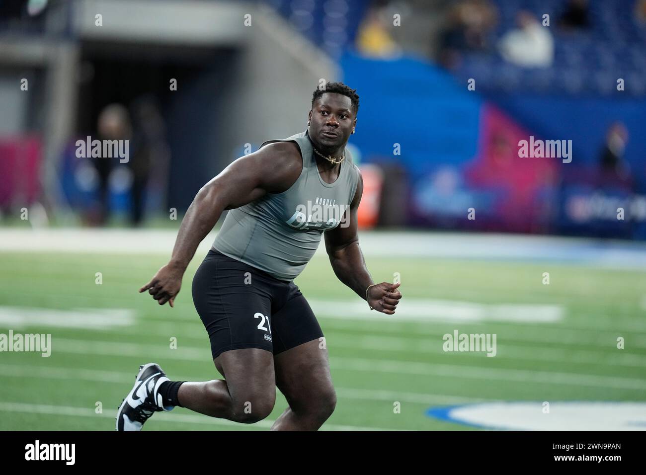 Clemson defensive lineman Ruke Orhorhoro runs a drill at the NFL ...