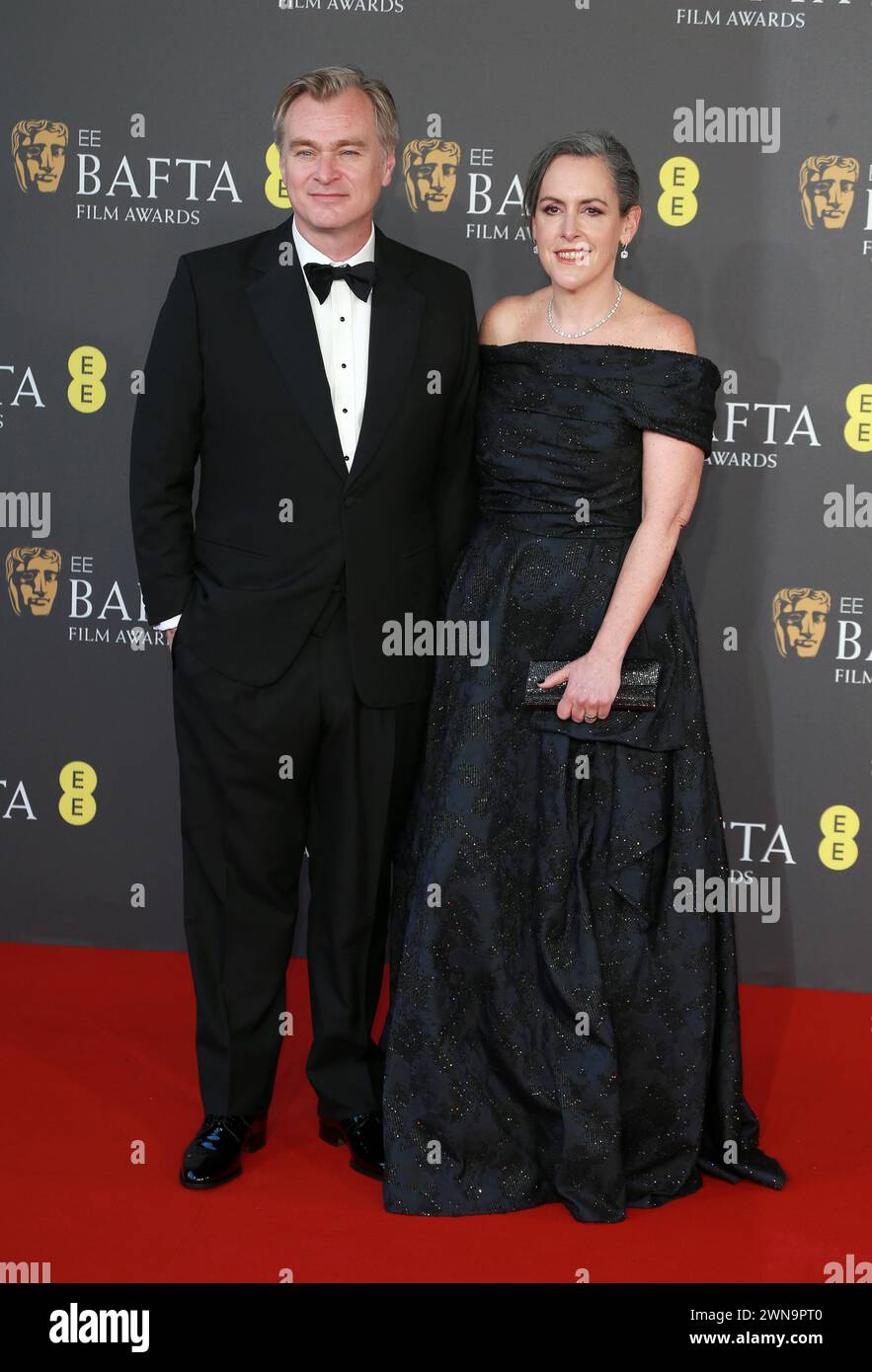 Christopher Nolan and Emma Thomas attend the 2024 EE BAFTA Film Awards ...