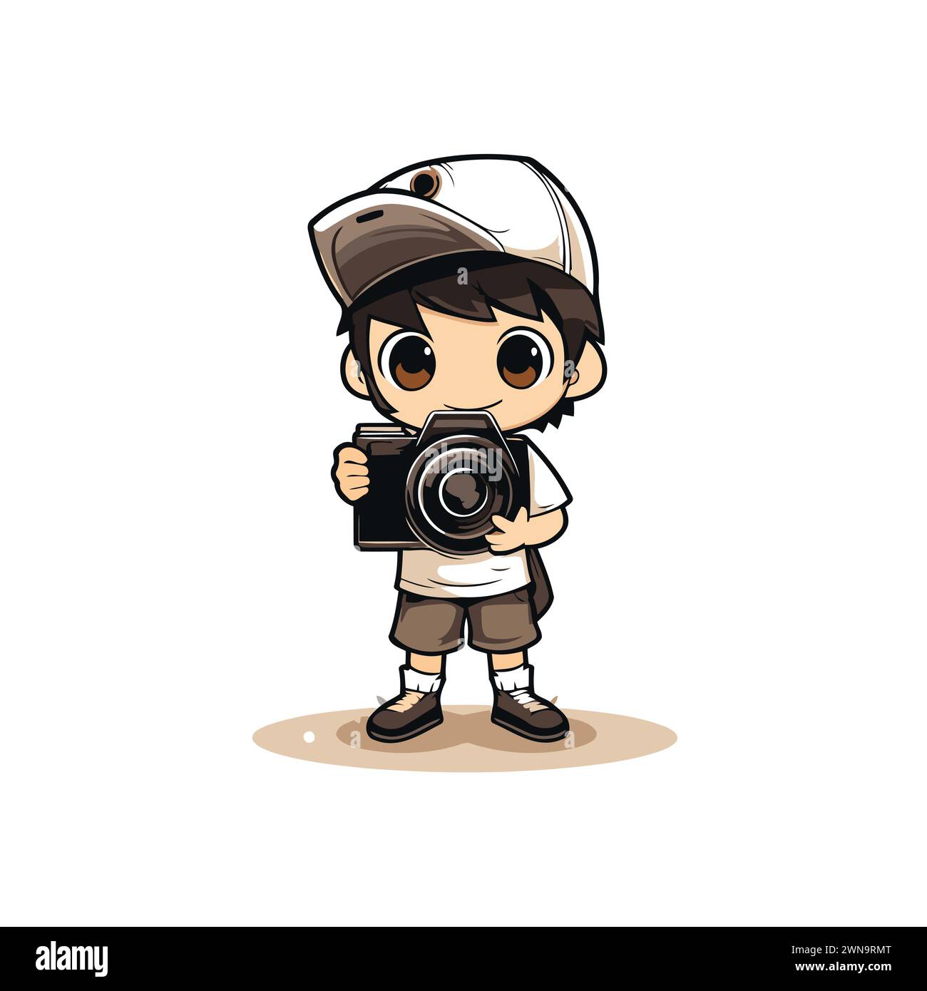 Cute boy with a camera on white background. Vector illustration Stock ...