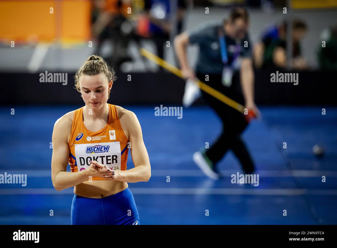 GLASGOW - Sofie Dokter, in action during the shot put in the pentathlon on the first day of the ...
