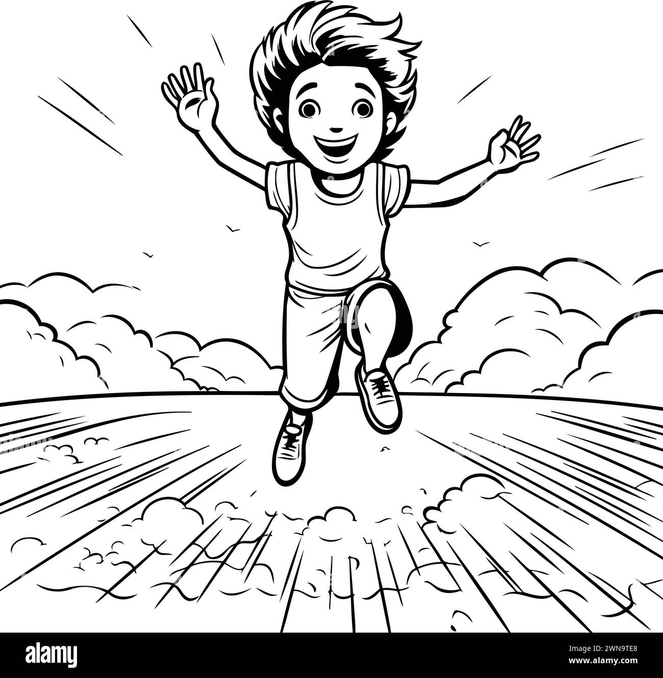 Boy jumping outdoors Black and White Stock Photos & Images - Alamy