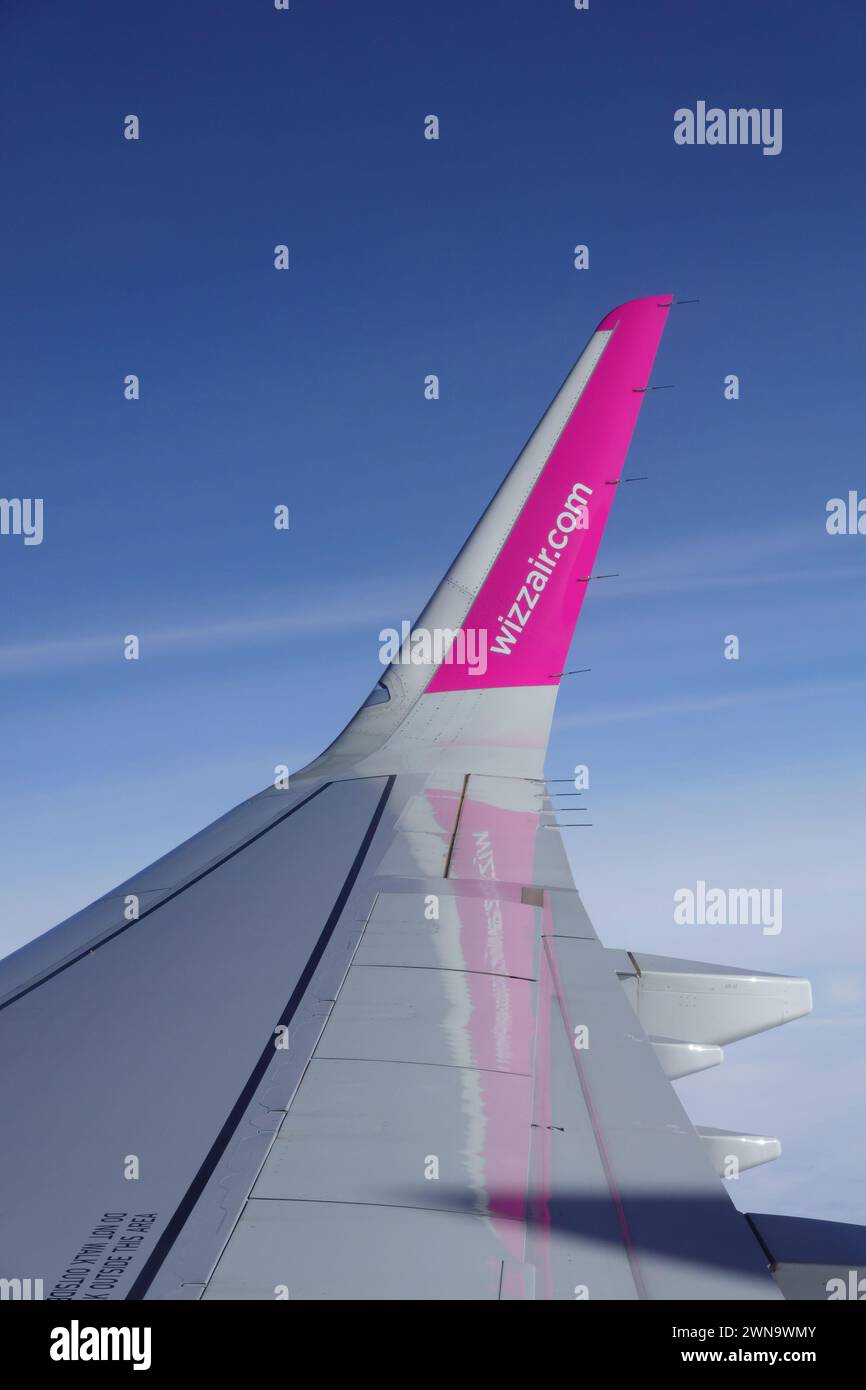 Wizzair airline logo on wingtip of an Airbus A321 Neo.airliner Stock ...