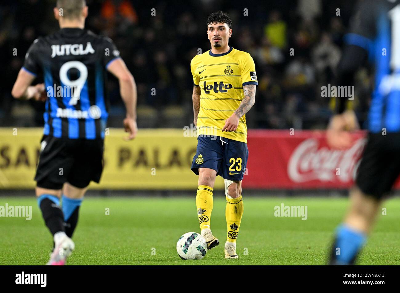 Vorst, Belgium. 28th Feb, 2024. Cameron Puertas (23) of Union pictured ...