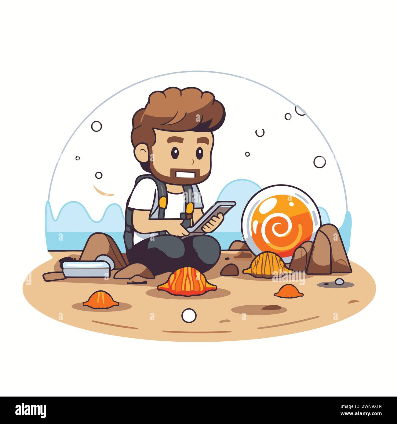 Man on the beach cartoon Cut Out Stock Images & Pictures - Alamy