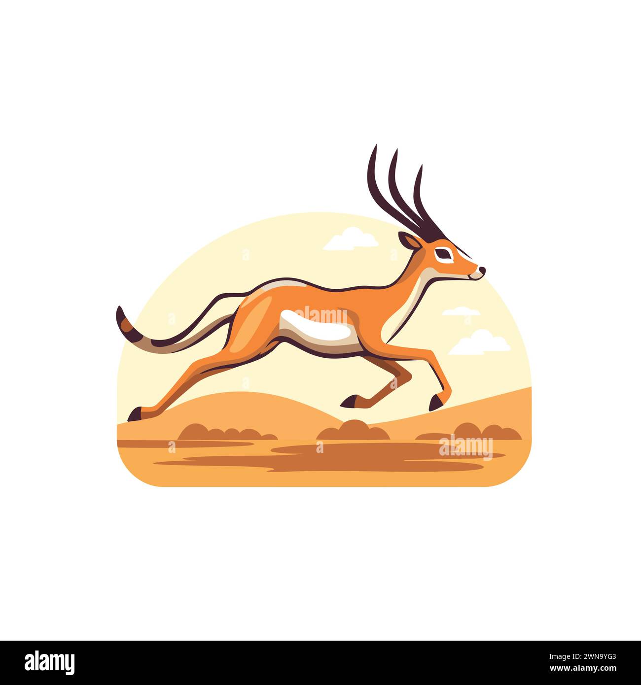Wild african antelope running vector Illustration isolated on a white ...