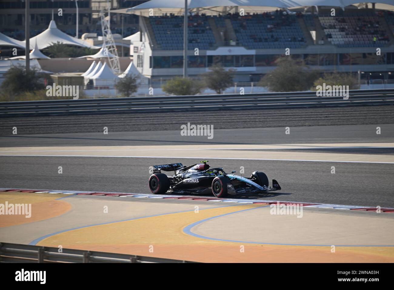 Sakhir, Bahrain. 1st Mar, 2024. LEWIS HAMILTON (GBR) of Mercedes #44 ...