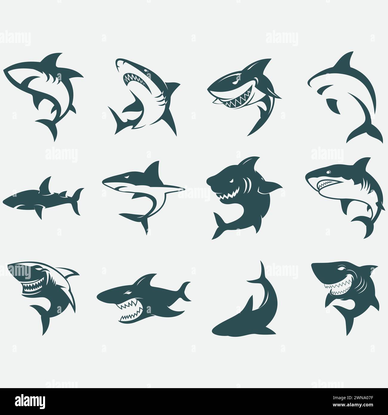 vector image illustration of a collection of shark logos Stock Vector ...