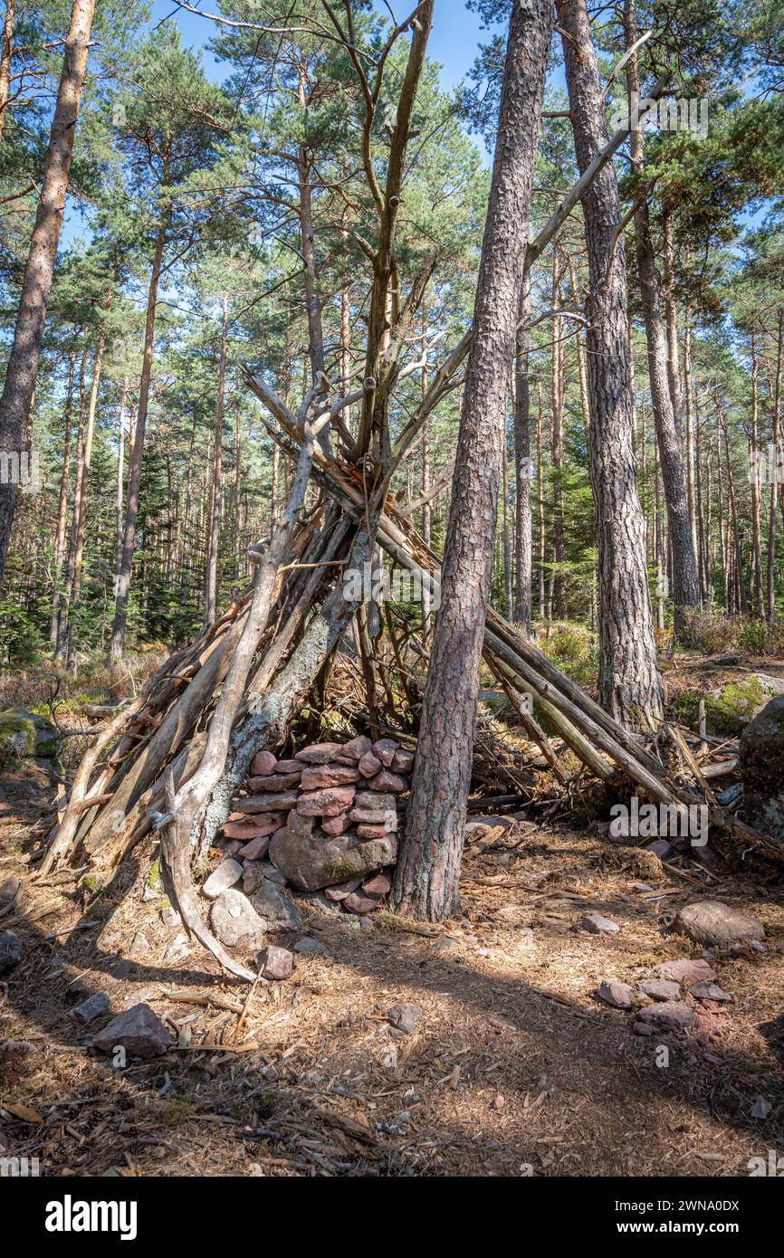 Path of the Gauls. View of a wooden teepee in the forest Stock Photo ...