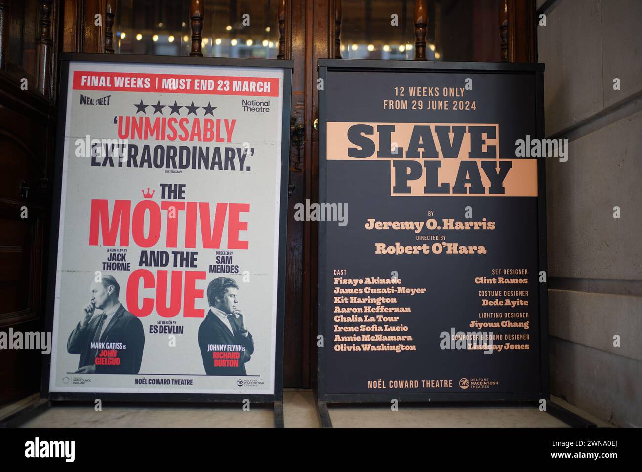 A poster for Slave Play at the Noel Coward Theatre in central London ...
