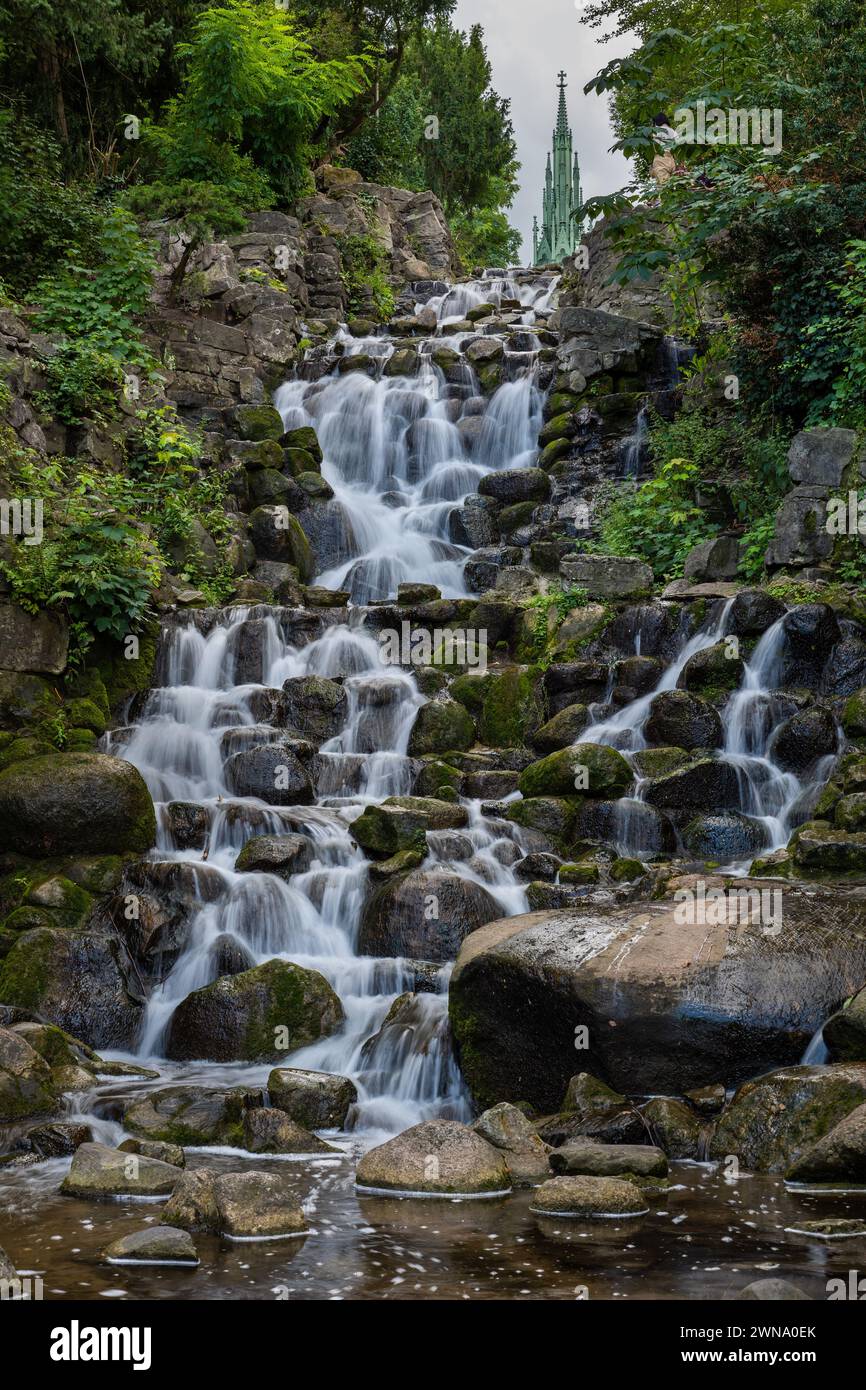 Waterfall in Viktoriapark in city of Berlin, Germany. Urban landscape ...
