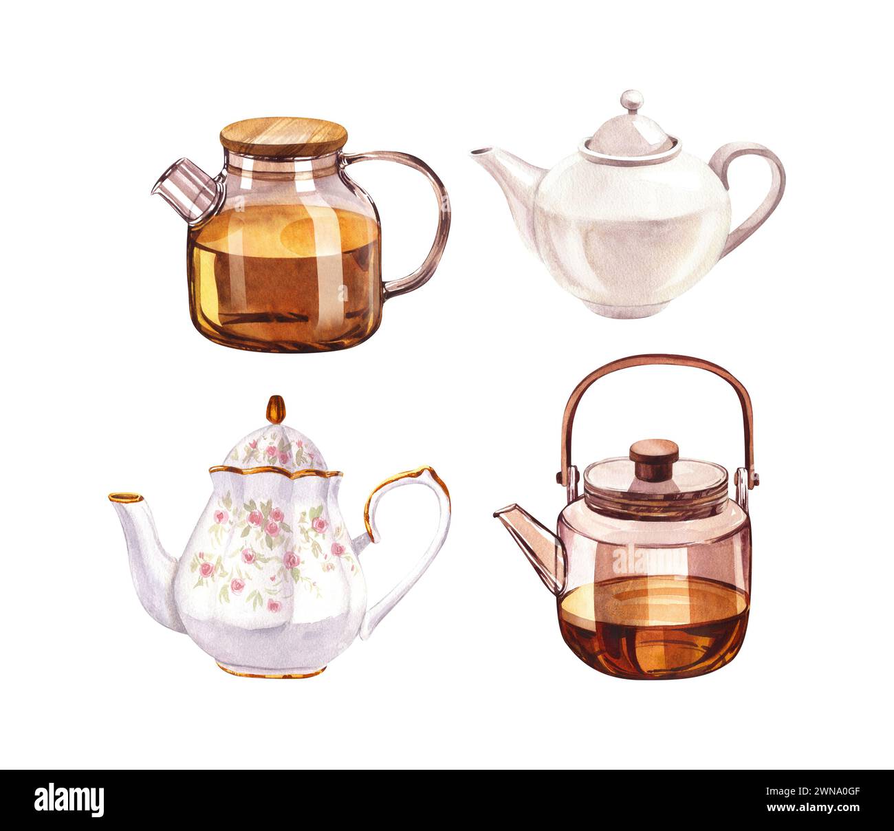 Collection of the teapots of tea, porcelain ceramic white and glass ...