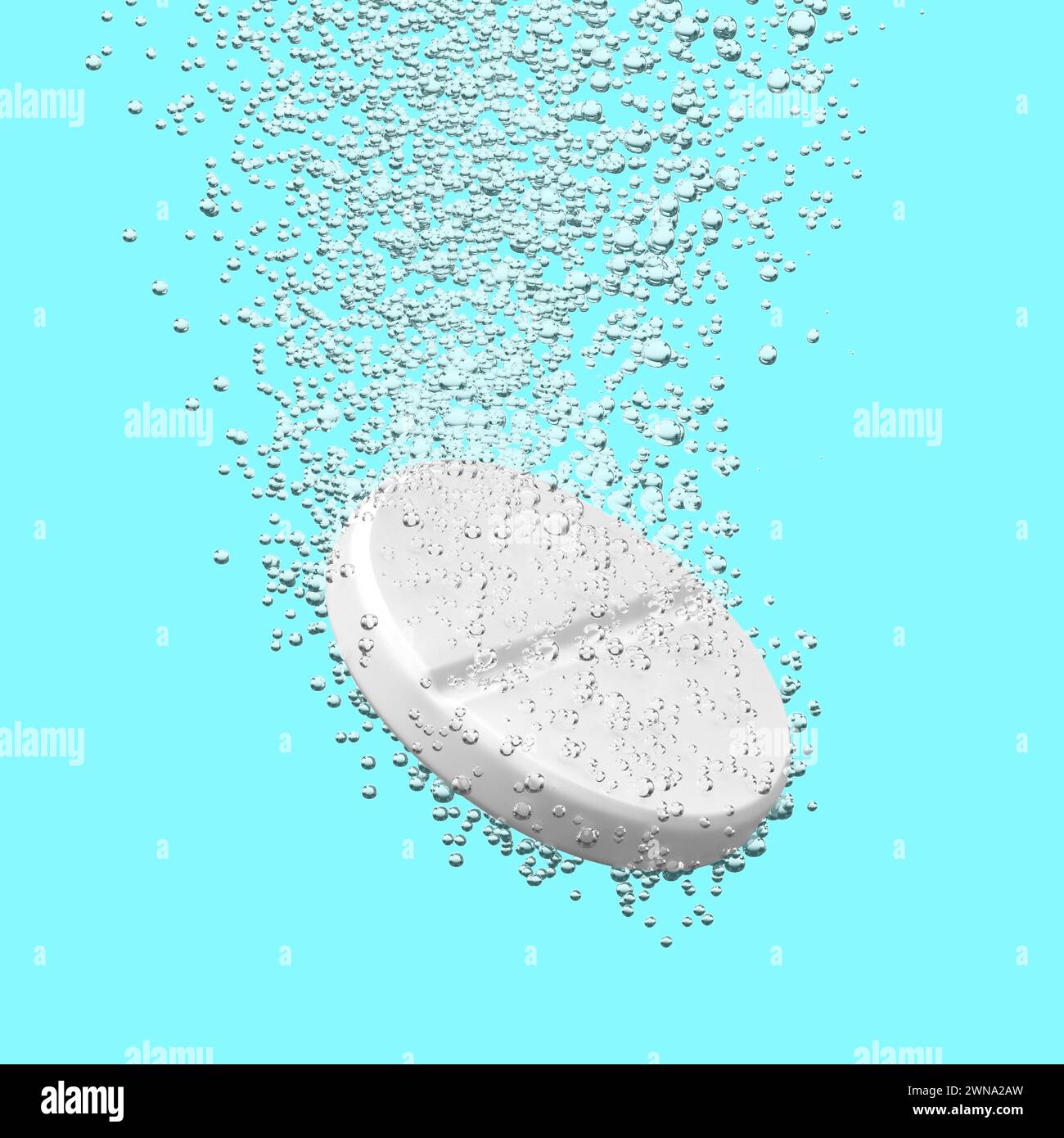 Effervescent pill falling with bubbles 3D illustration Stock Photo - Alamy