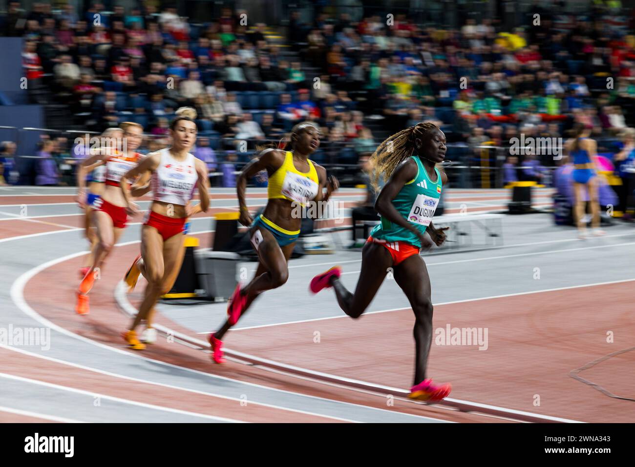Glasgow, Scotland. 01 March 2024. Tsige DUGUMA (ETH) leads the way to ...