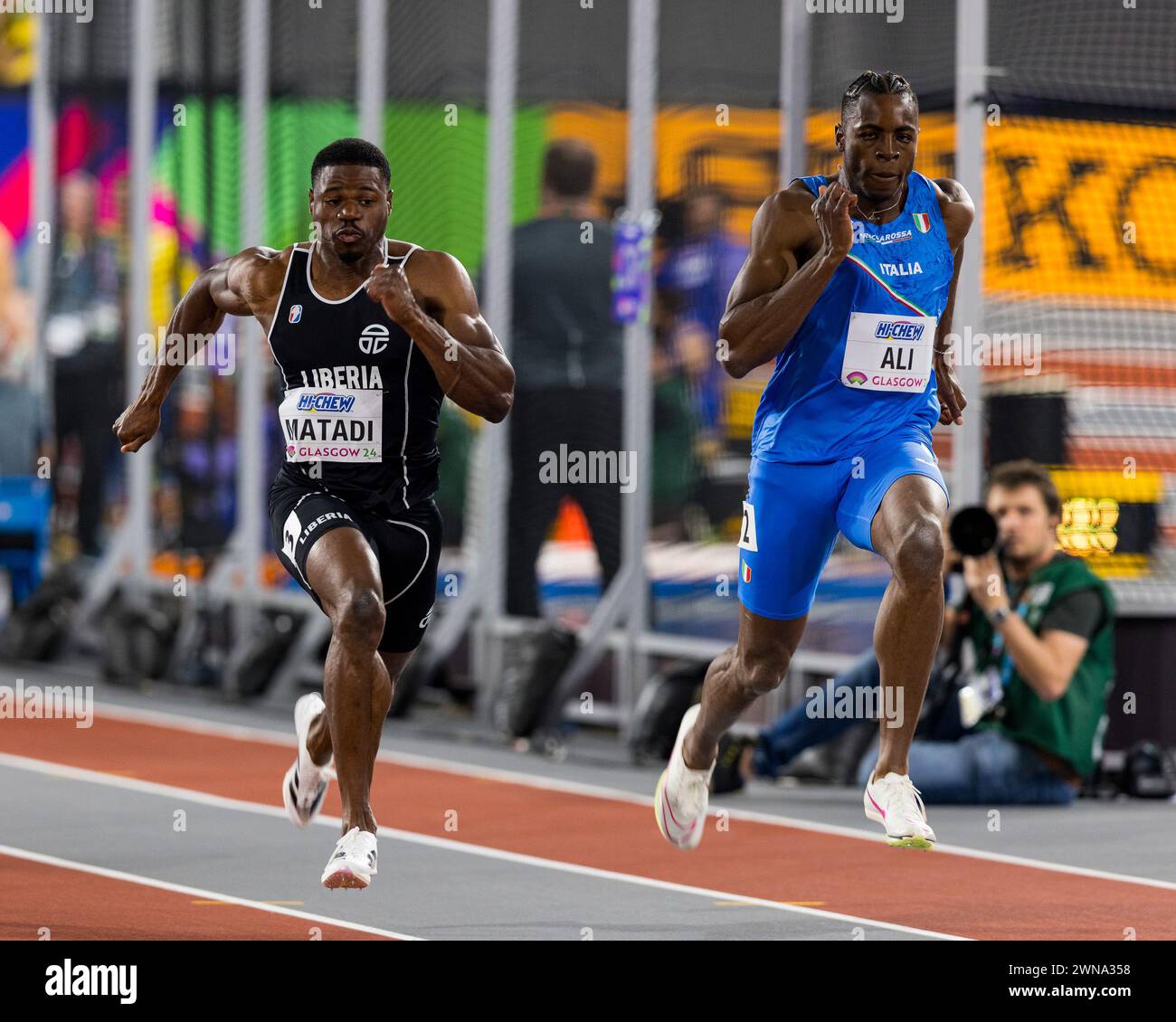 Glasgow, Scotland. 01 March 2024. Emmanuel MATADI (LBR) battles Chituru ...