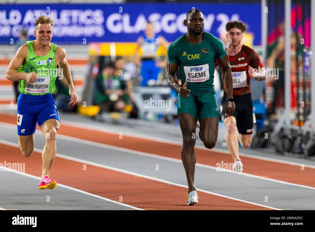 Glasgow, Scotland. 01 March 2024. Emmanuel ESEME (CMR) wins his 60m ...