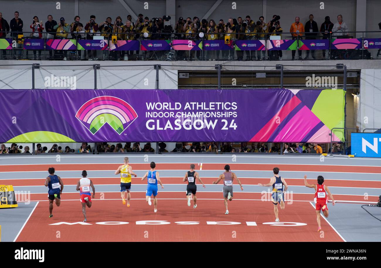 Glasgow, Scotland UK. 1st March 2024. Men’s 60m heats one on day 1 at ...