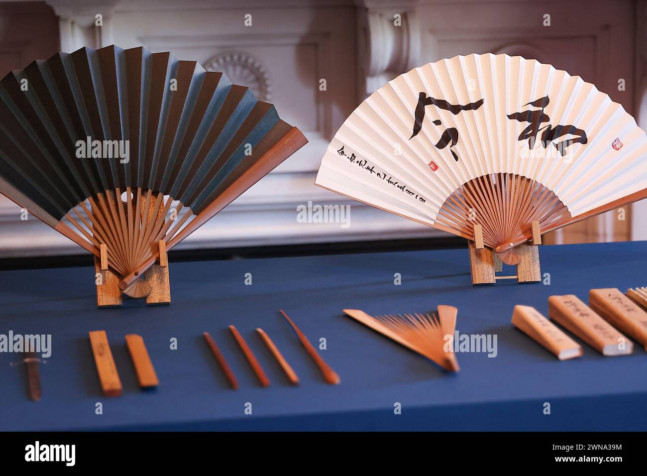 Tokyo, Japan. 1st Mar, 2024. Japanese Edo fan called ''Omangetsu Uchiwa ...