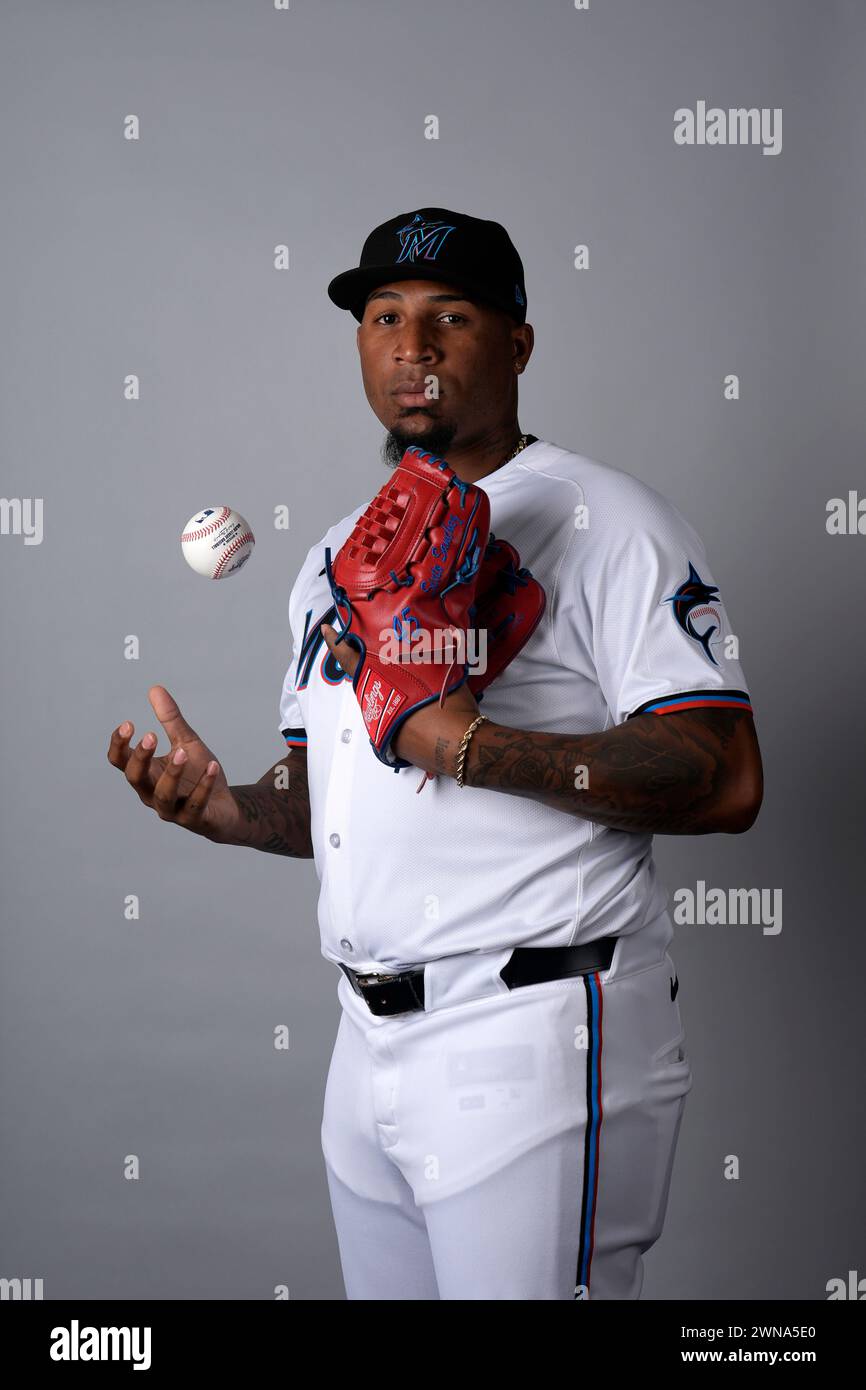 Sixto Sanchez of the Miami Marlins baseball team poses for a photo ...