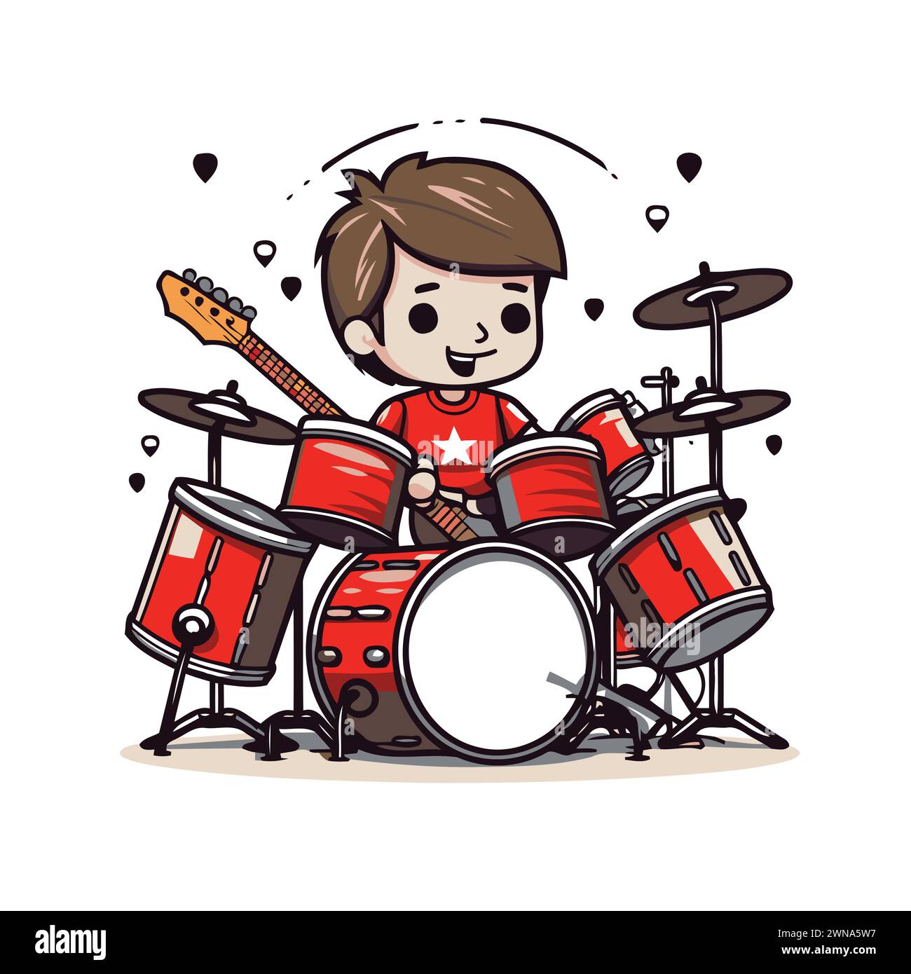 Drummer boy playing drums. Cute little boy playing drums. Vector ... Drummer boy playing drums. Cute little boy playing drums. Vector ...