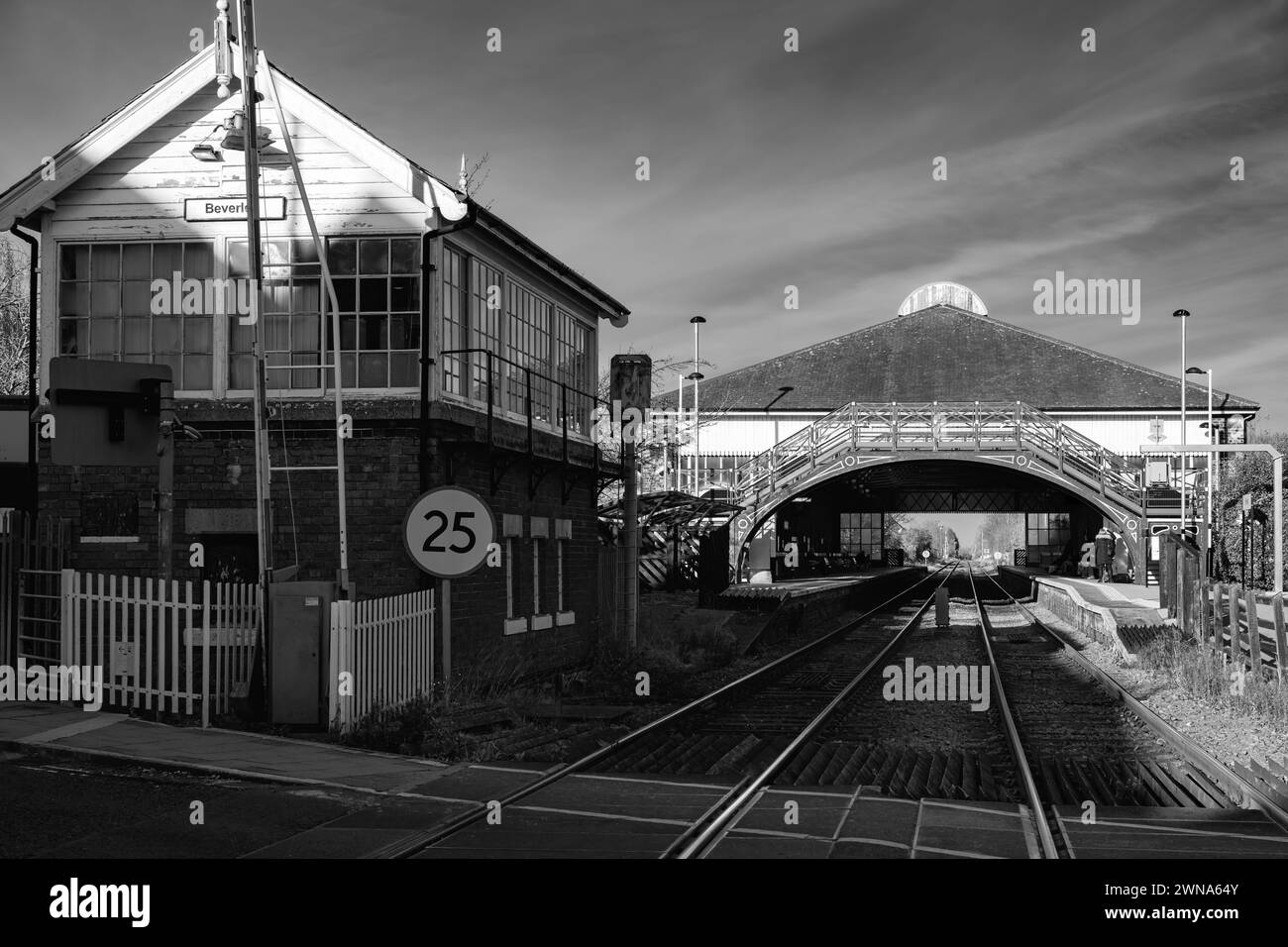 New (partly restored) footbridge painted a traditional red on a bright ...