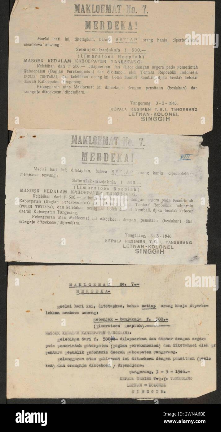 Indonesian War Propaganda: Makloemat Ke-7 Merdeka Stock Photo - Alamy