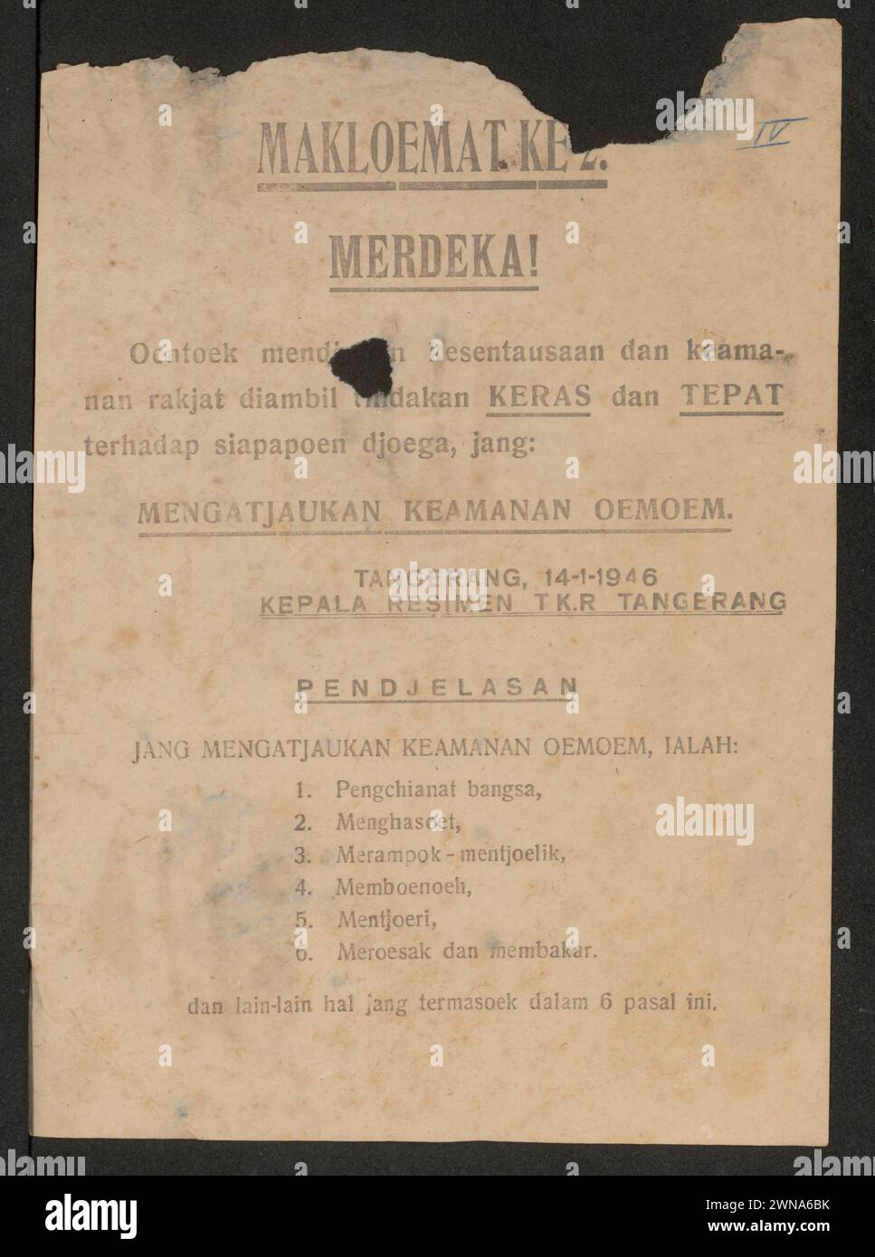 Indonesian War Propaganda: Makloemat Ke-2 Merdeka! Stock Photo - Alamy