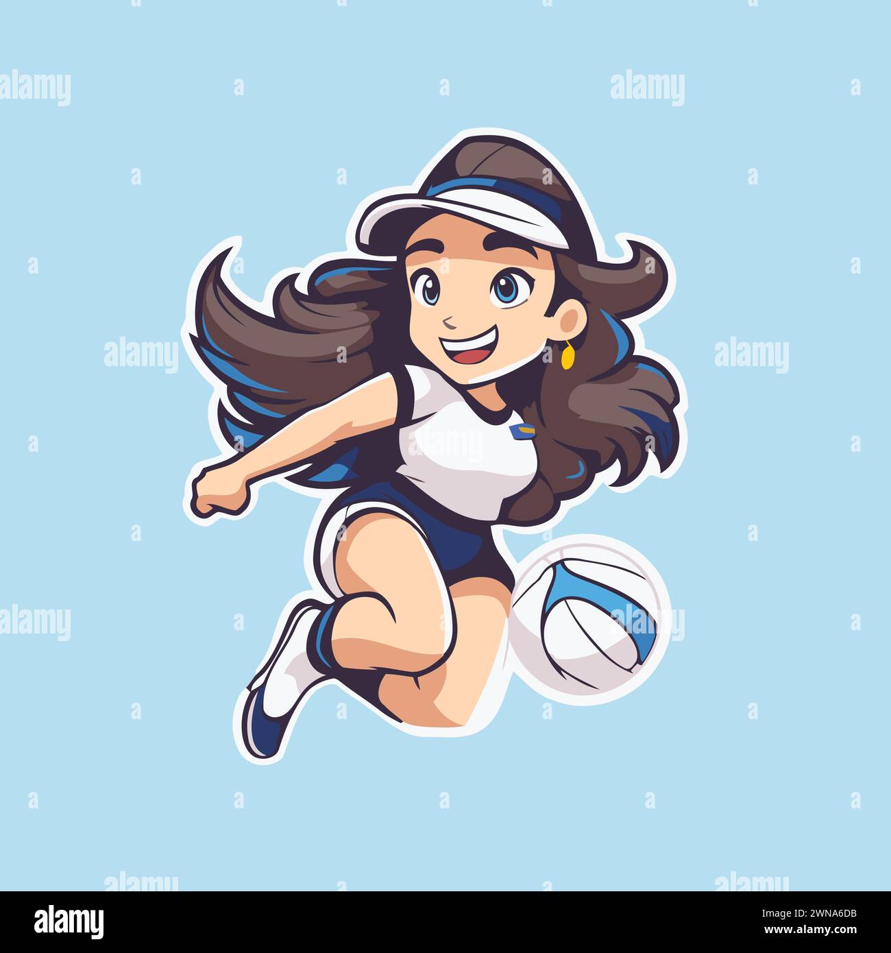 Vector illustration of a volleyball player isolated on a blue ...