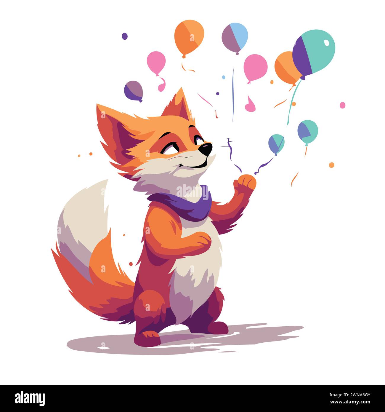 Cute fox with balloons. Vector illustration isolated on white ...