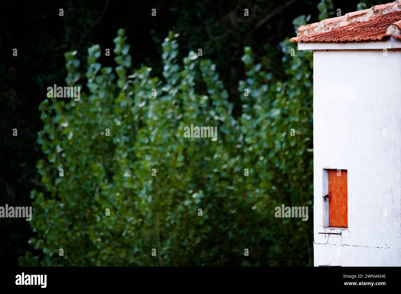 Window of a house in contrast with a tree out of focus in Ruidera Stock ...