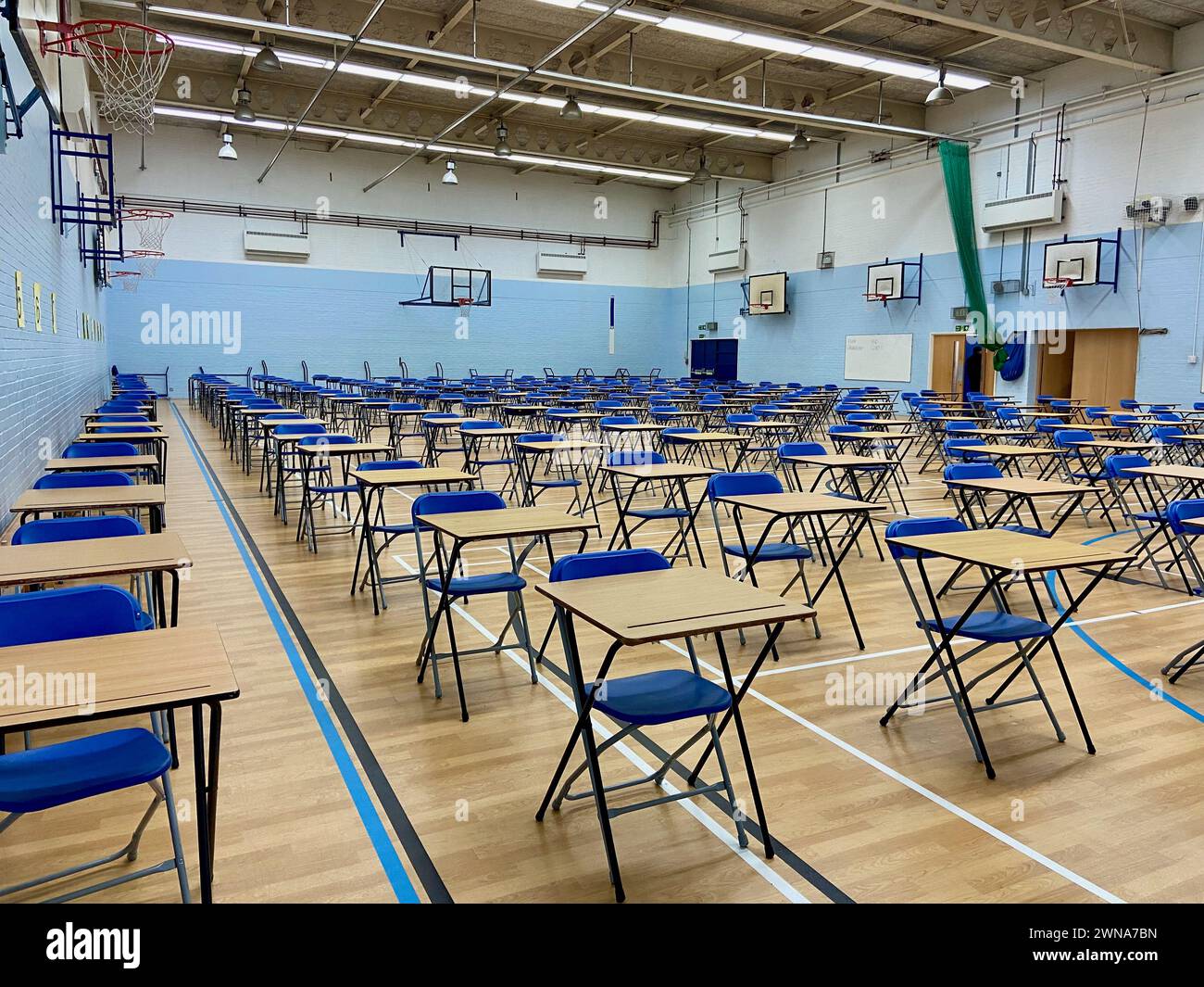 an english school sports hall set up and ready for public student ...