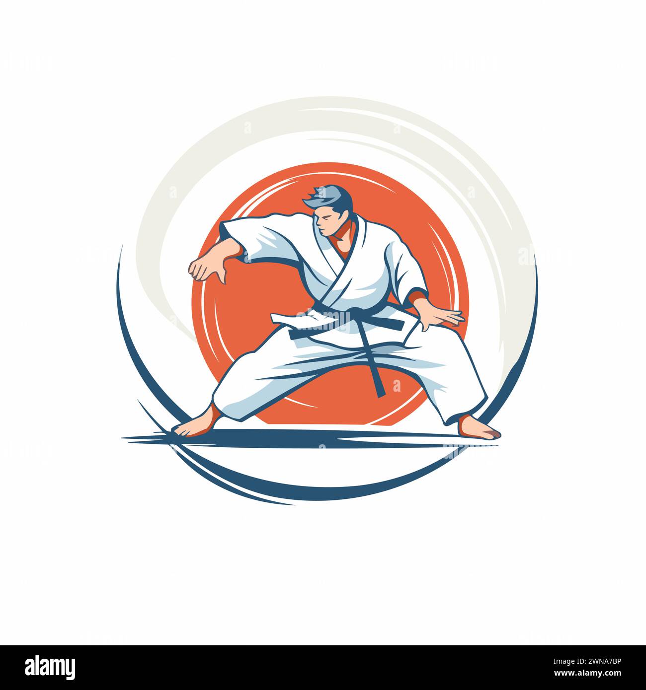 Taekwondo icon. Vector illustration of a taekwondo fighter with black ...
