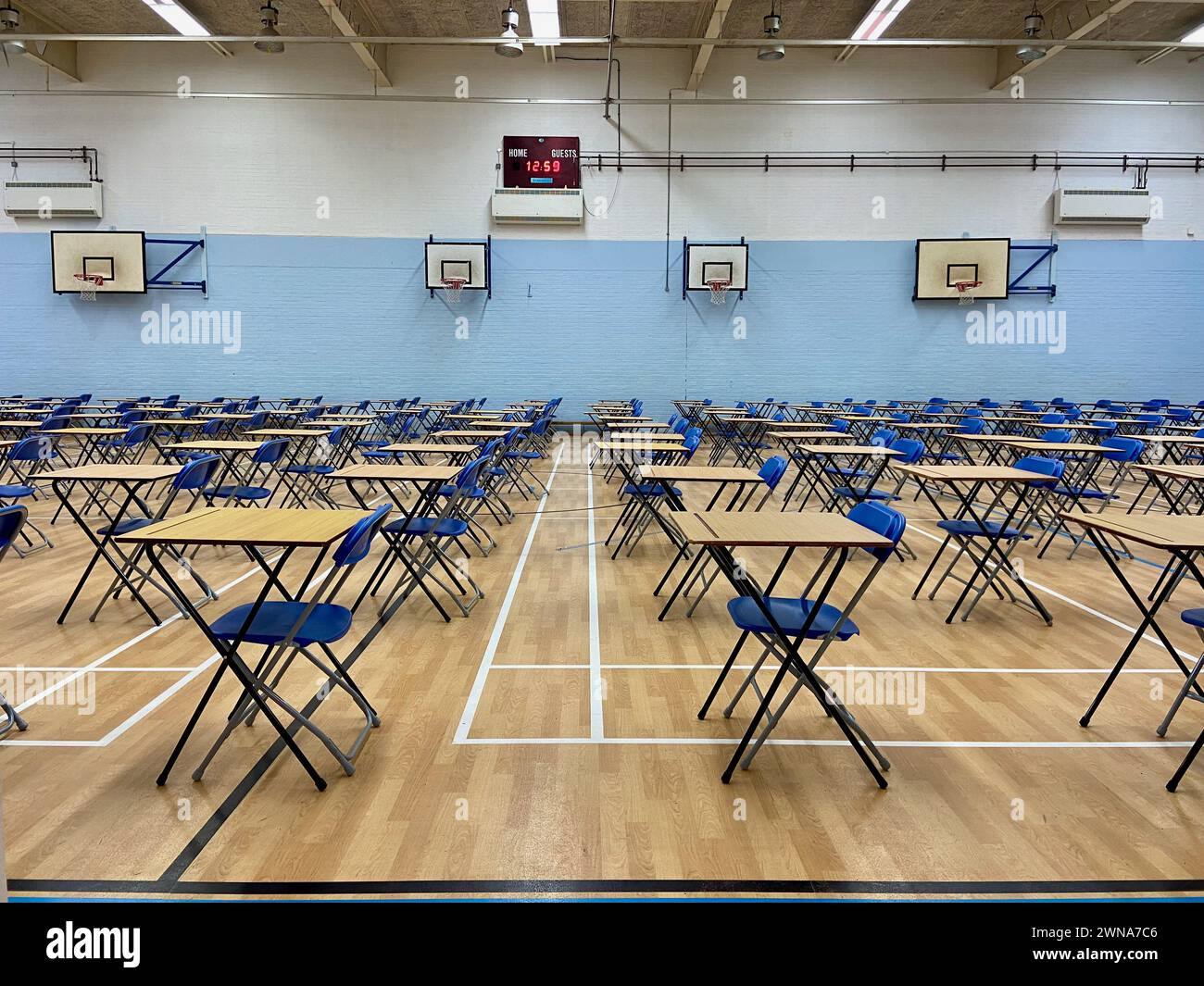 an english school sports hall set up and ready for public student ...