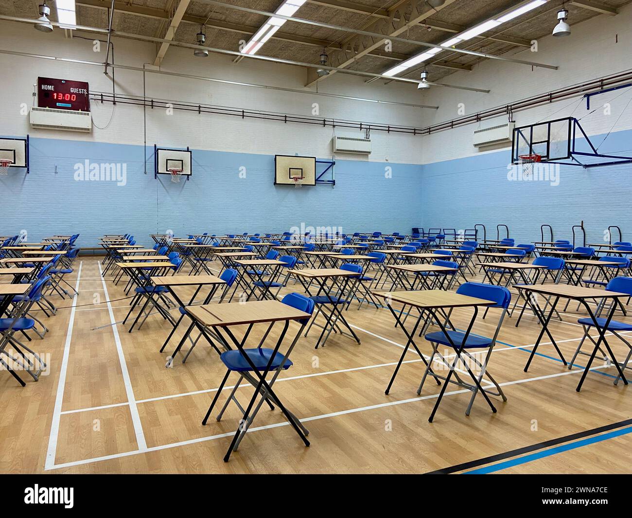an english school sports hall set up and ready for public student ...