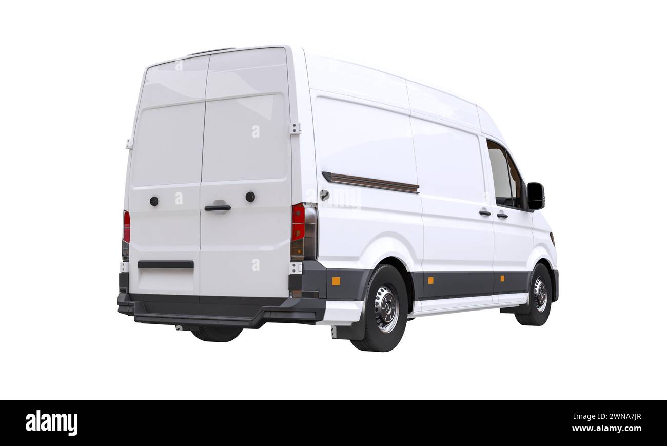 Clean side view of a white commercial delivery van isolated on a white ...