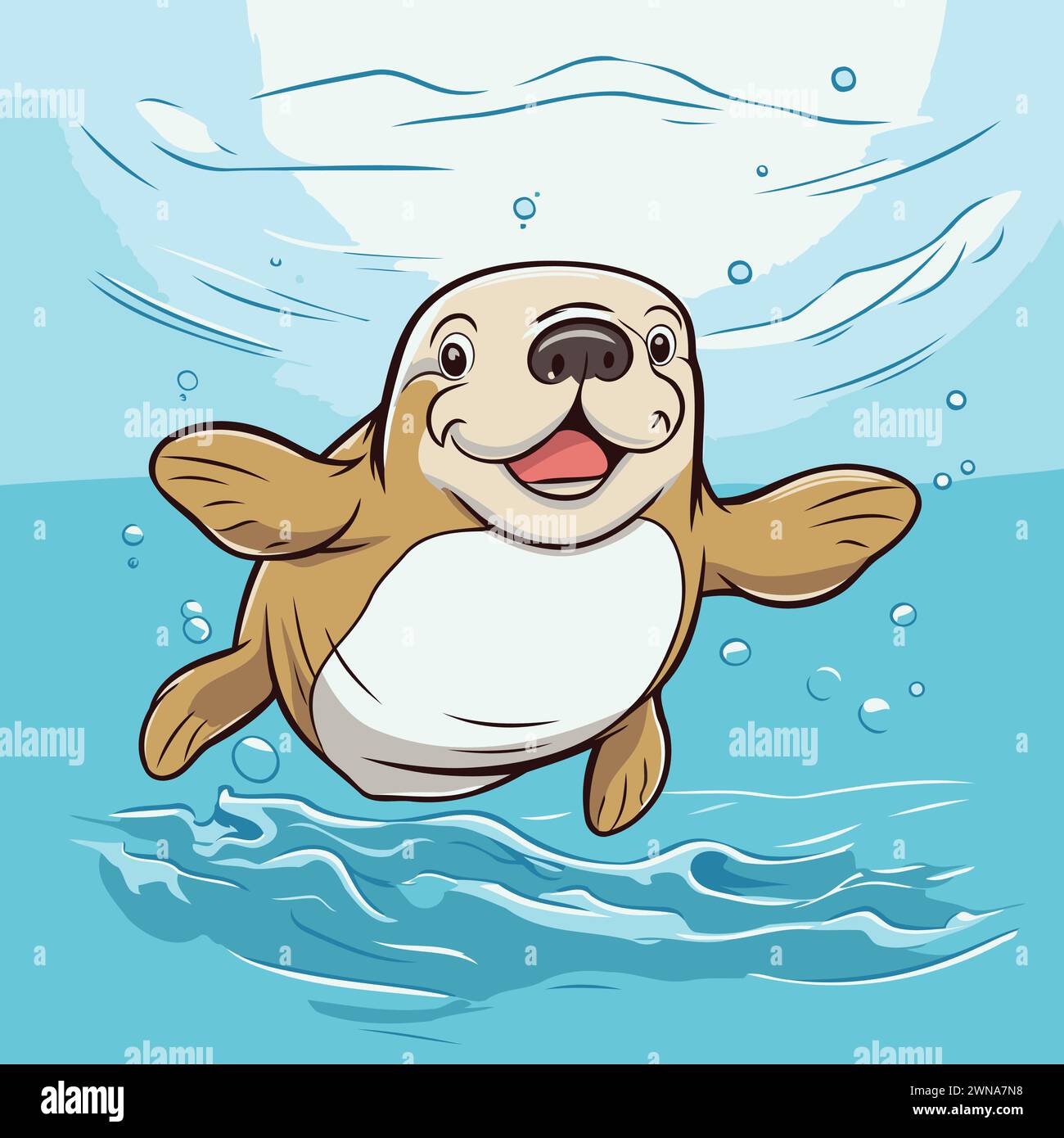 Cute Seal Swimming In The Sea Vector Illustration Of A Cartoon Seal