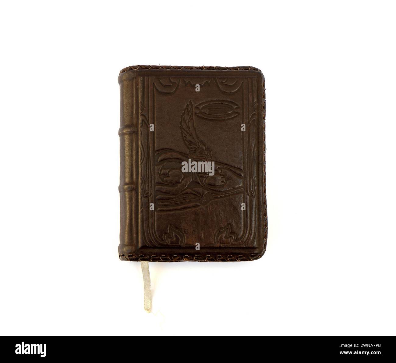 Notepad in dark brown genuine leather covers on a white background ...