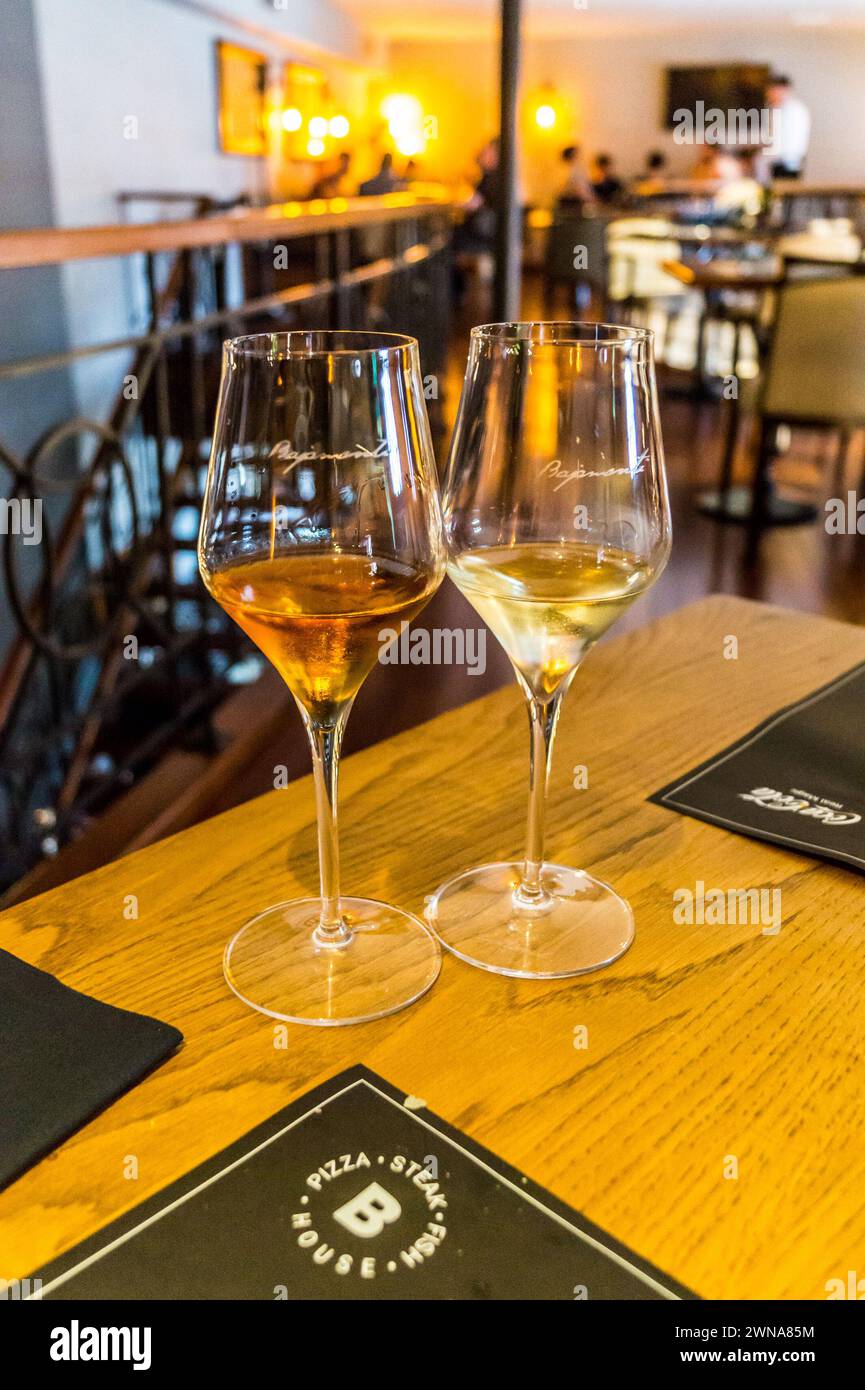 Glases of wine at Bajamonti Restaurant, Republic Square, Split, Croatia ...