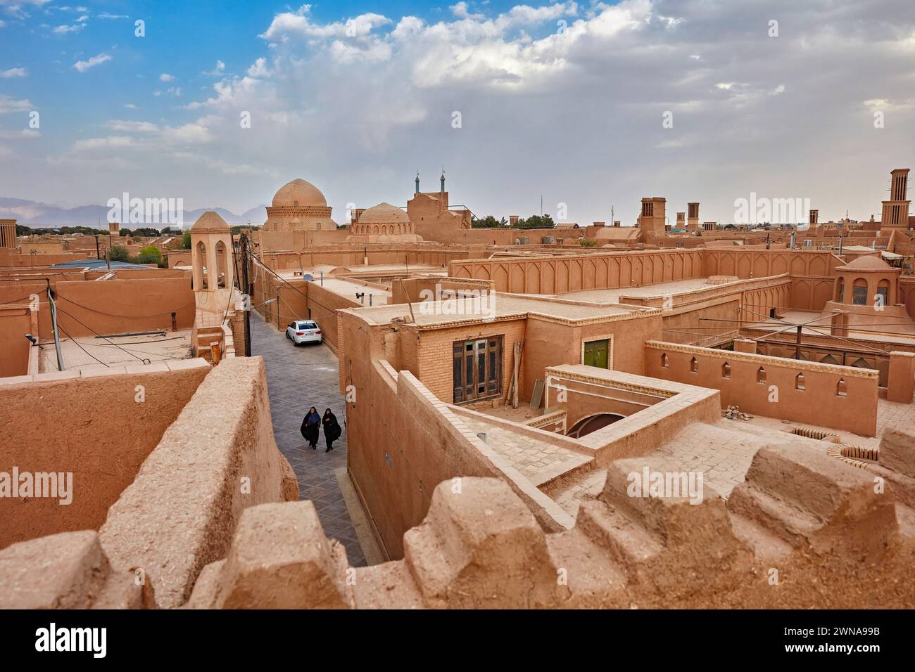 A rooftop view of traditional adobe buildings in historical Fahadan ...