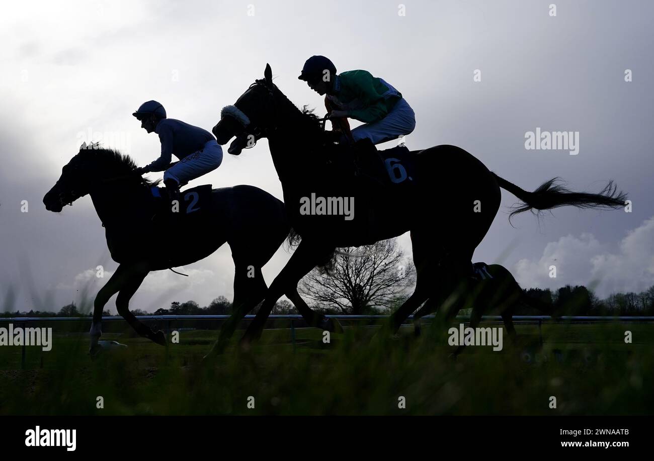 Runners and riders return home after the BetMGM AWC 3 Year Old Trial Handicap at Lingfield Park ...