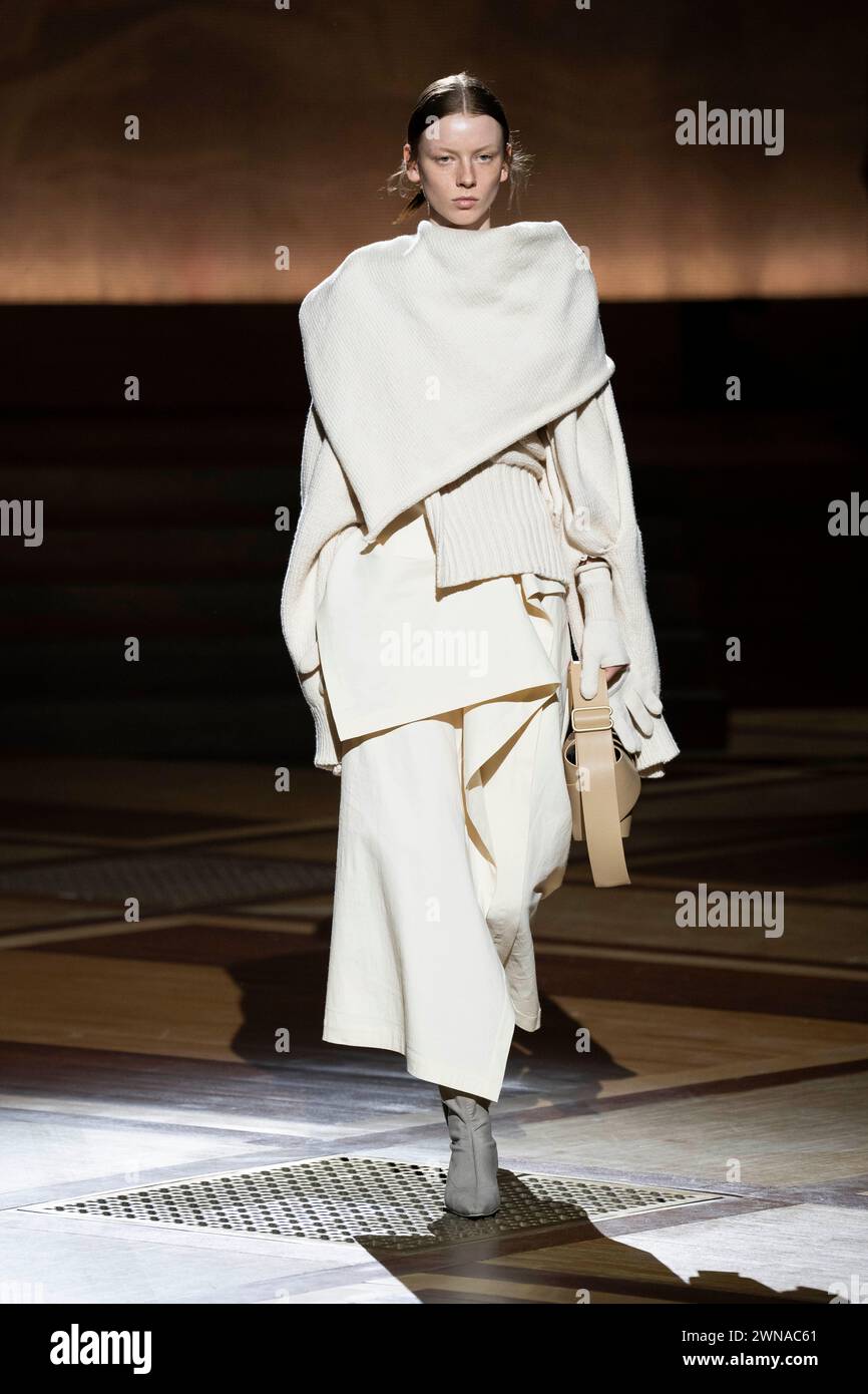 A model wears a creation as part of the Issey Miyake Fall/Winter 2024-2025 ready-to-wear ...