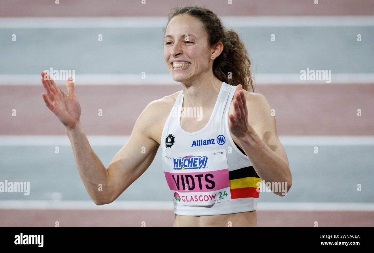 Glasgow, UK. 01st Mar, 2024. Belgian Noor Vidts reacts after the high ...
