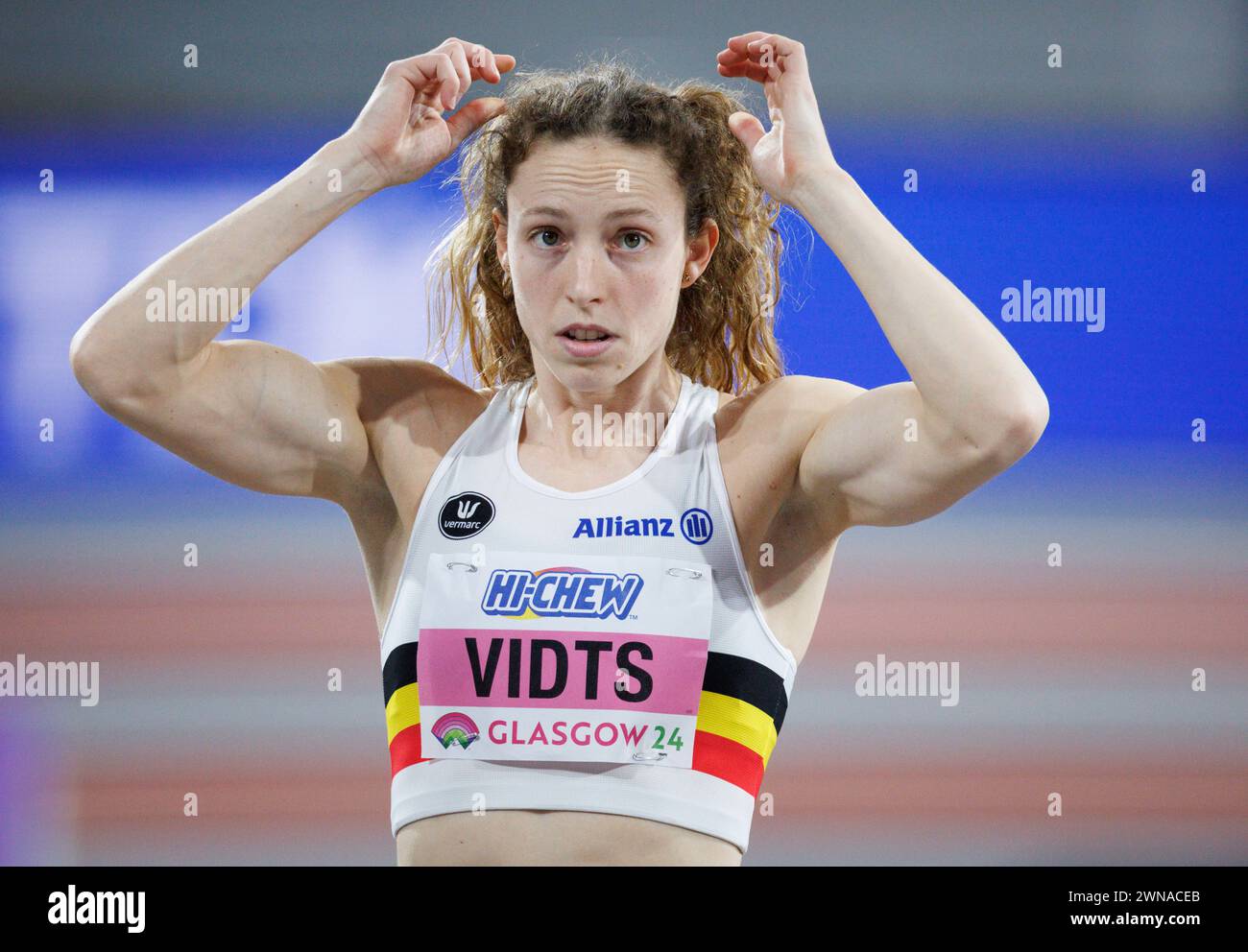 Glasgow, UK. 01st Mar, 2024. Belgian Noor Vidts reacts after the high ...