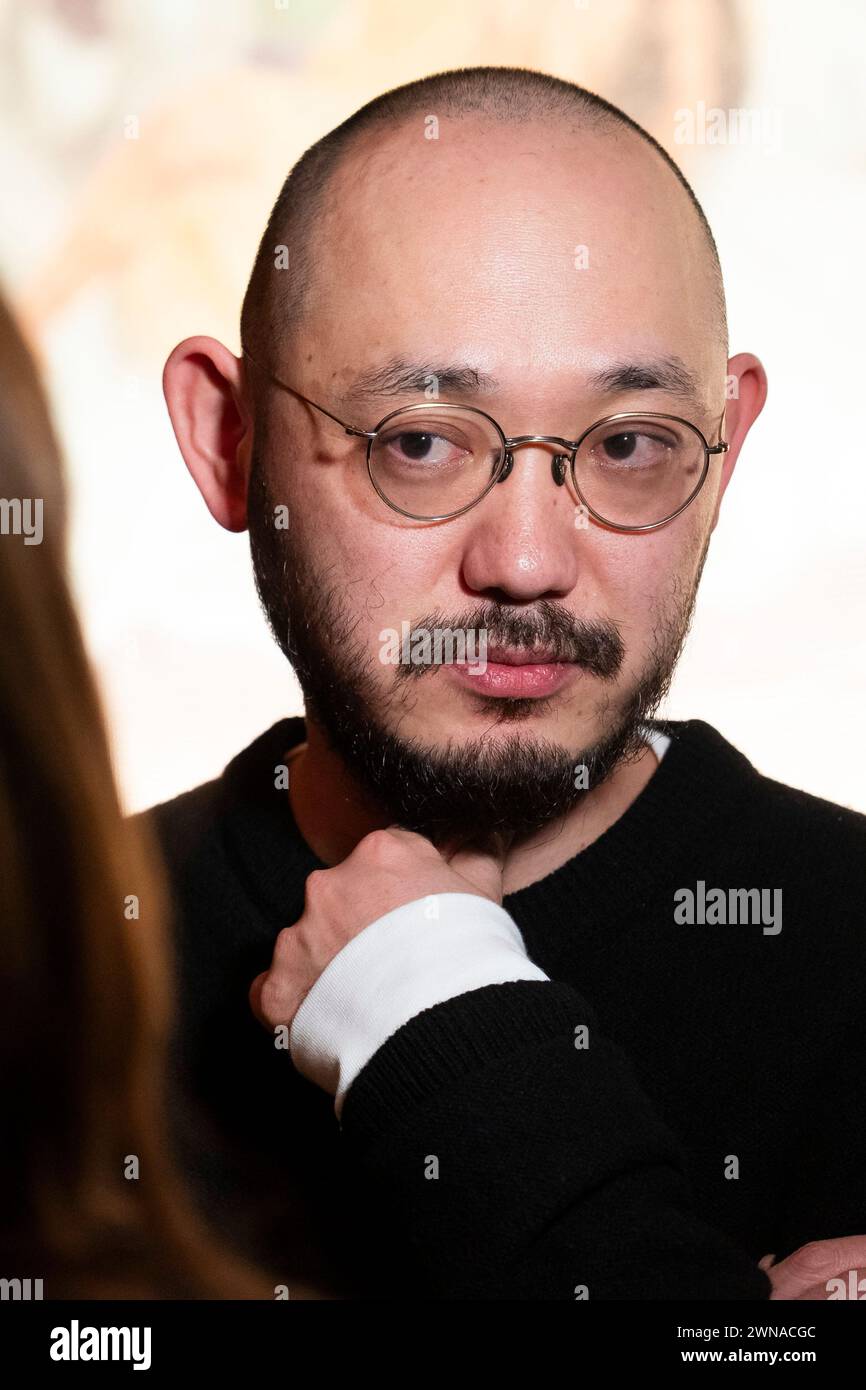 Designer Satoshi Kondo is interviewed after the Issey Miyake Fall/Winter 2024-2025 ready-to-wear ...