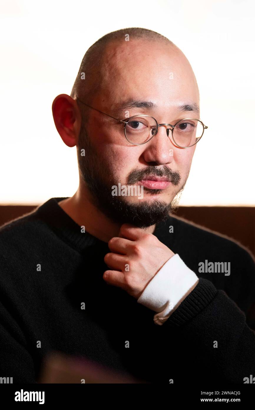 Designer Satoshi Kondo is interviewed after the Issey Miyake Fall/Winter 2024-2025 ready-to-wear ...