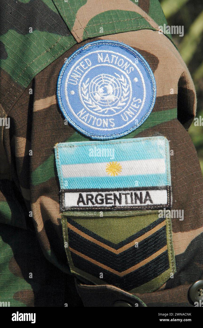 Identification mark on the uniform of an Argentine UNFICYP peacekeeper ...