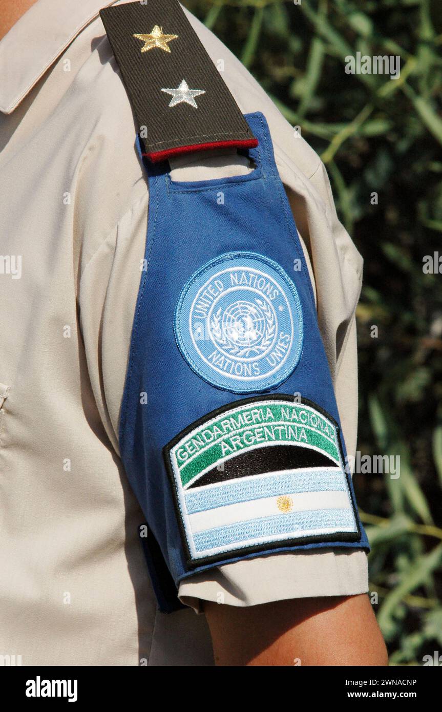 Identification mark on the uniform of an Argentine UNFICYP peacekeeper ...