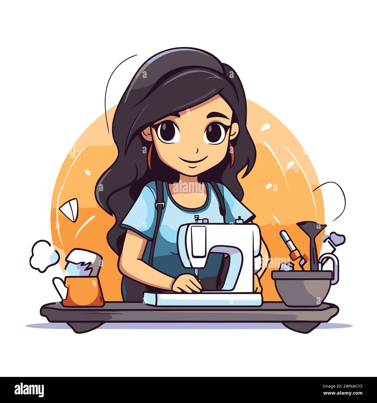 Girl sewing Stock Vector Images - Alamy
