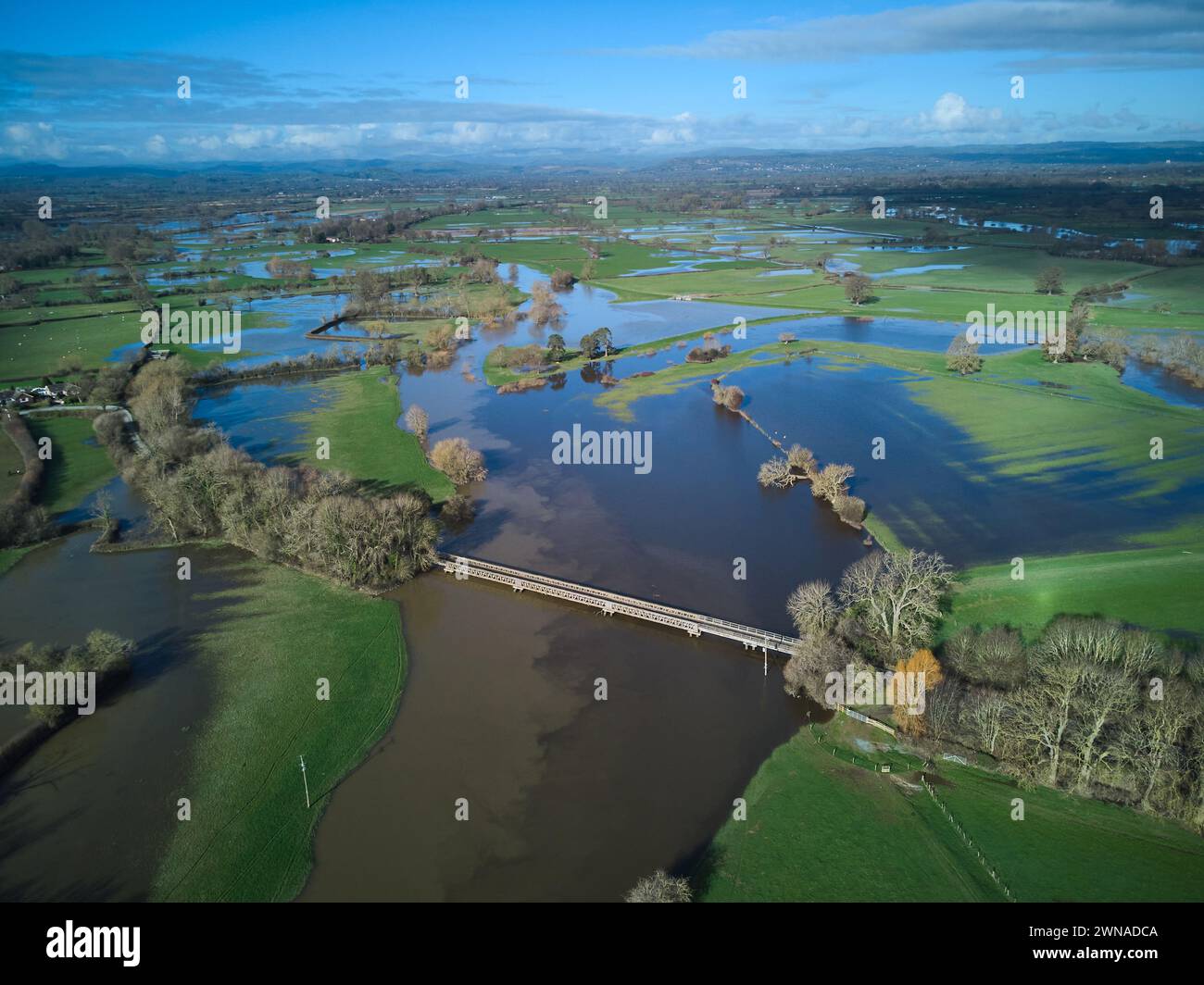 Flooded farmland in the floodplain of the River Severn, UK Stock Photo ...